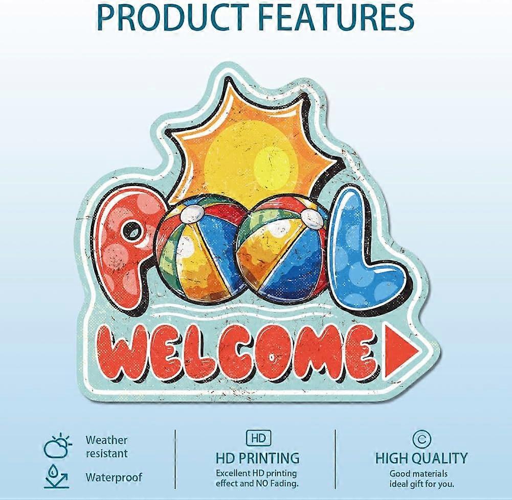 "Pool Welcome" Metal Tin Sign Funny Pool Vintage Tin Sign Wall Decor ...