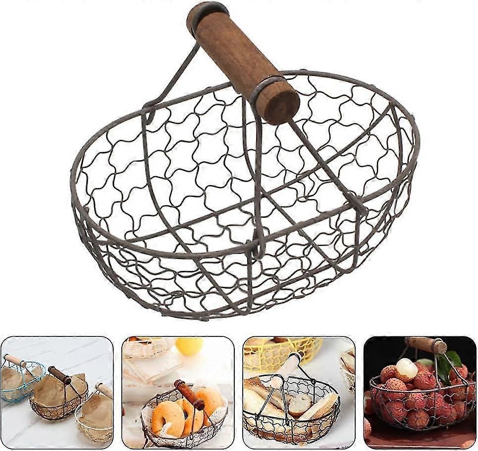 Wire Egg Basket- Farmhouse Vintage Small Egg Holder Countertop- Black ...