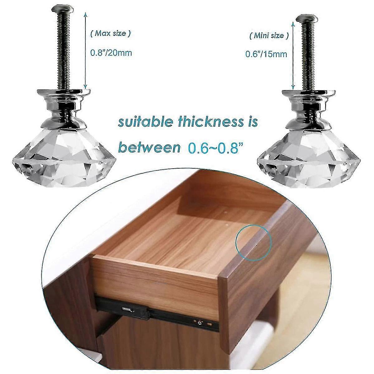 12 Pcs 30mm Glass Dresser Knobs Diamond Drawer Knobs Pulls Handles ...