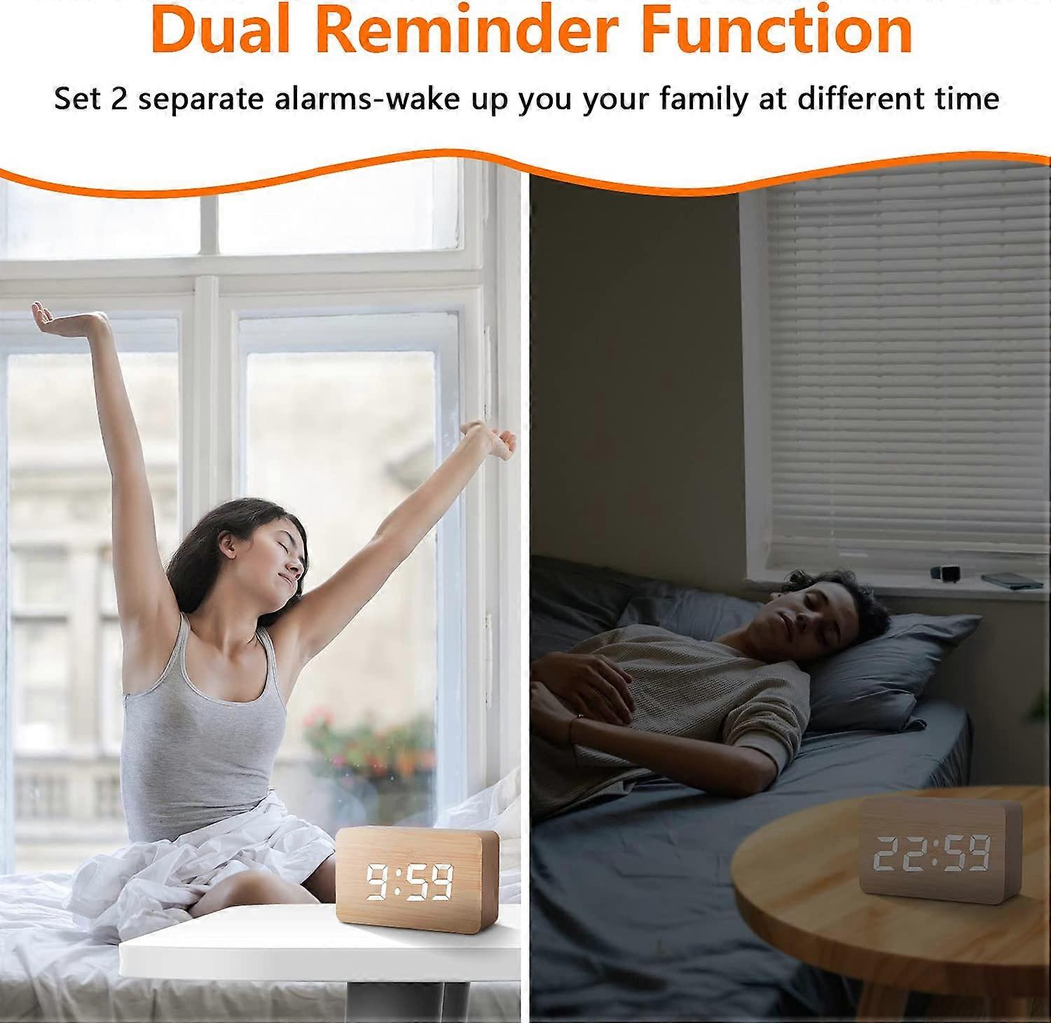 Battery\USB rechargeable LED digital alarm clock, display temperature ...