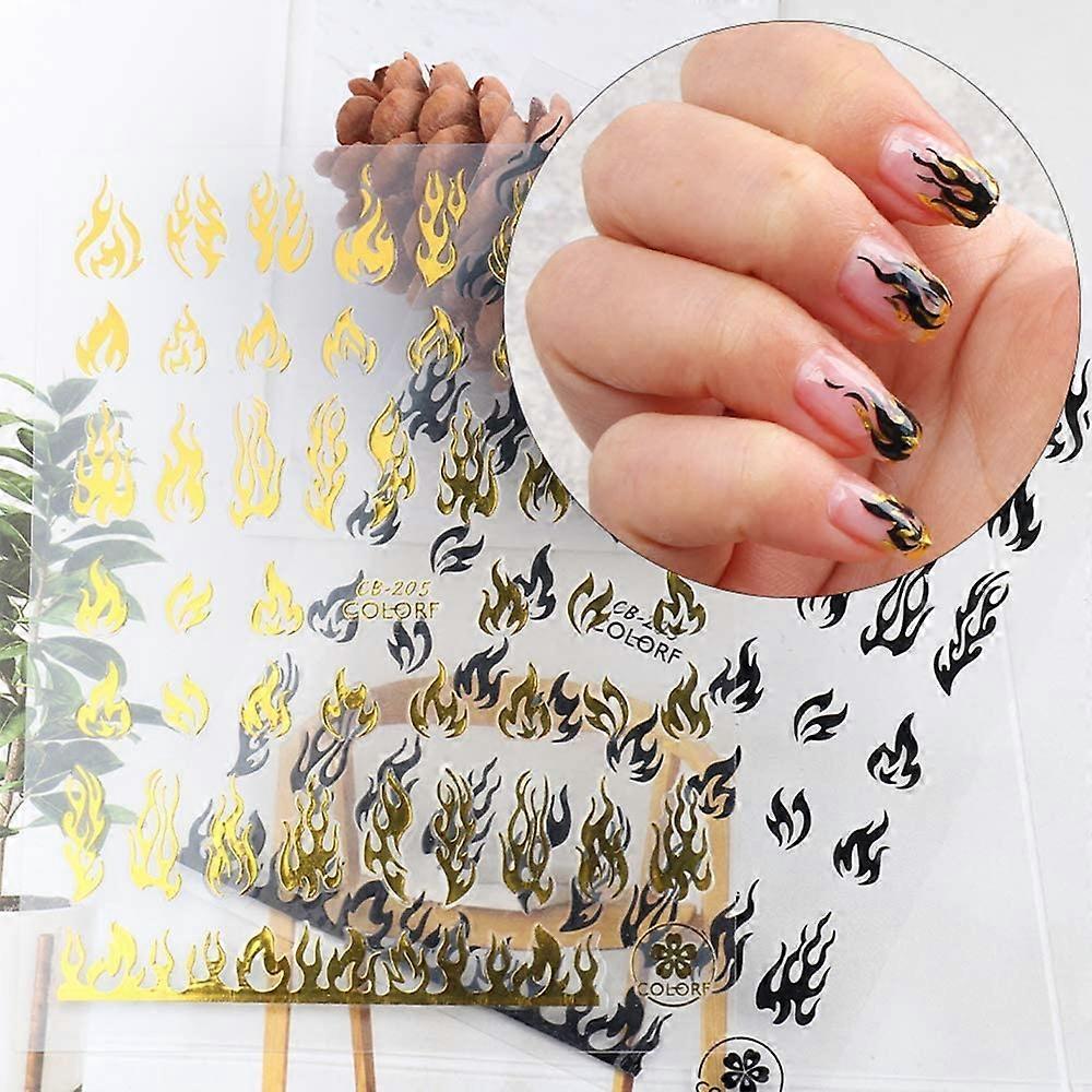 Flame Nail Stickers, 4 Sheets Flame Nail Decals 3D Holographic Fire ...