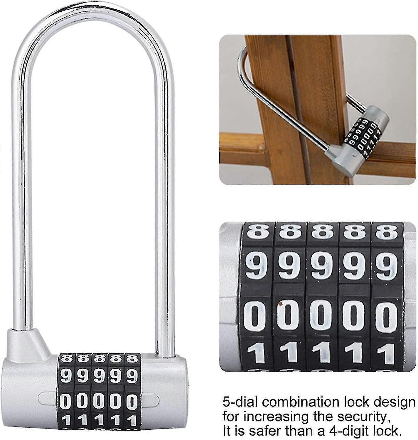 5 Digit Combination Padlock Alloy Safety U Shaped Code Lock Extra Long ...