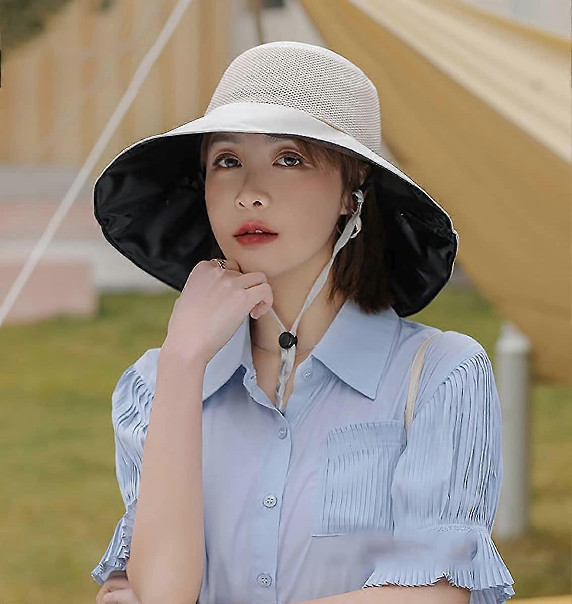 Mesh Sun Hats Women Summer Beach UV Protection UPF50+ Packable Wide Brim Cap Chin Strap | Fruugo SE