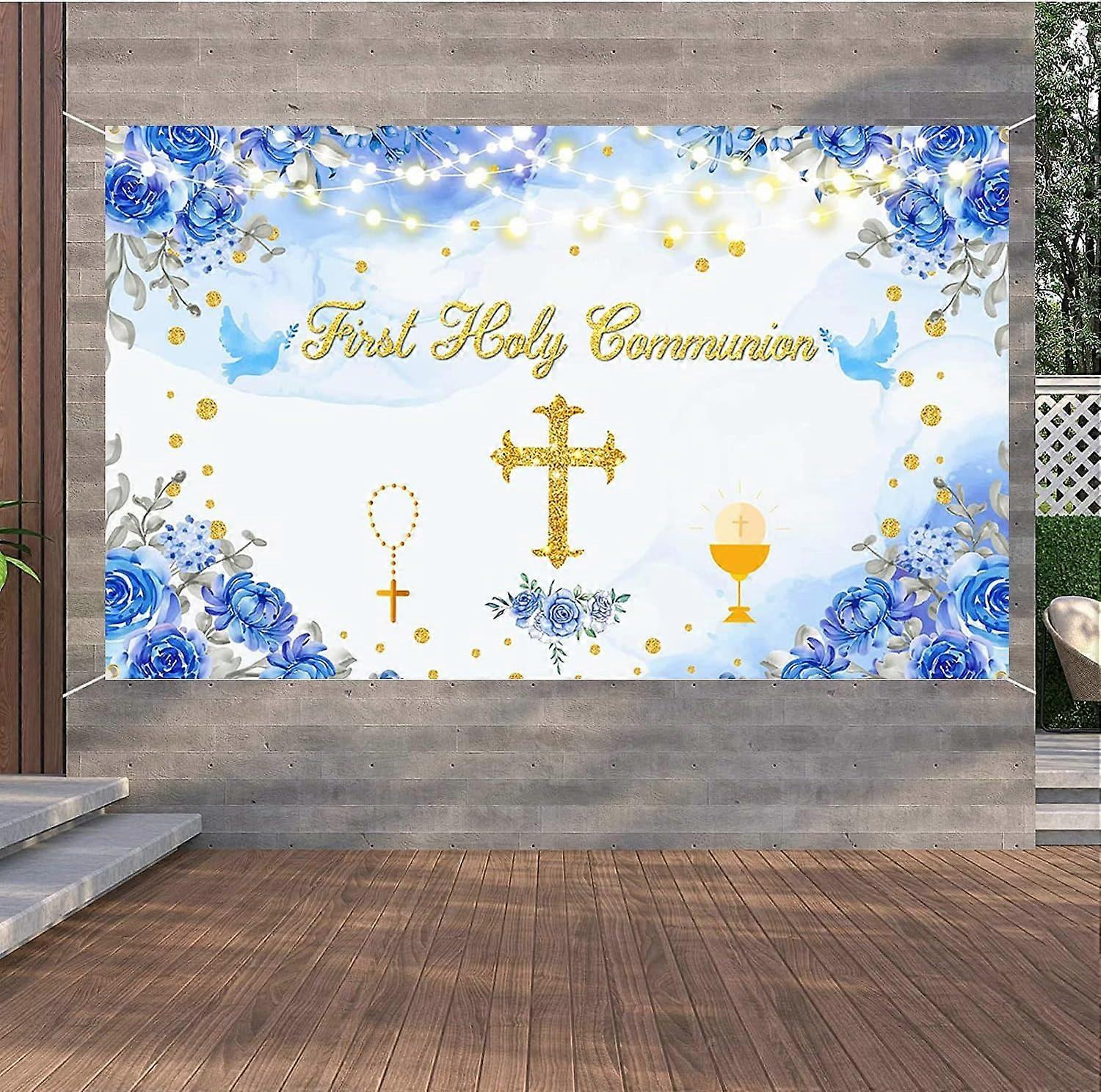 First Holy Communion Backdrop Banner Christening Baptism God Bless ...