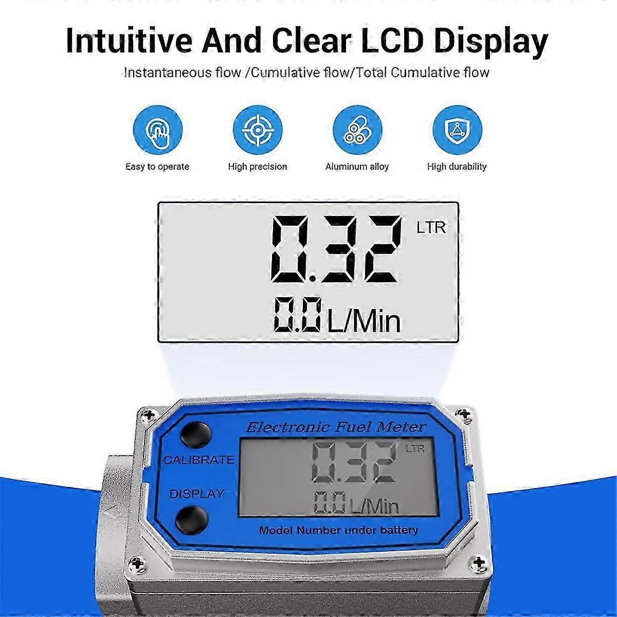 1 Inch Fuel Flow Meter with 3/4 Inch Adapters, Digital Turbine Flow ...