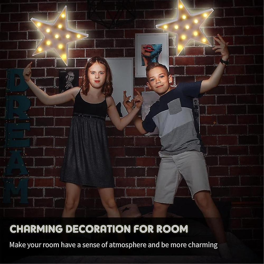 2 Pcs Star Plastic Night Lights Battery Operated Led Marquee Star Sign Star Shaped Movie Theater ...