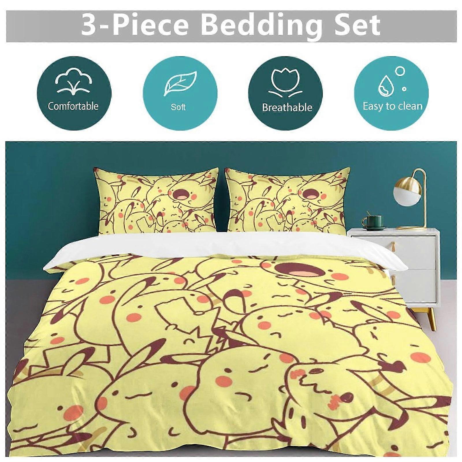 Bedding set GD525 Pikachu Bed Duvet Cover Funny Anime Cartoon Bedding ...