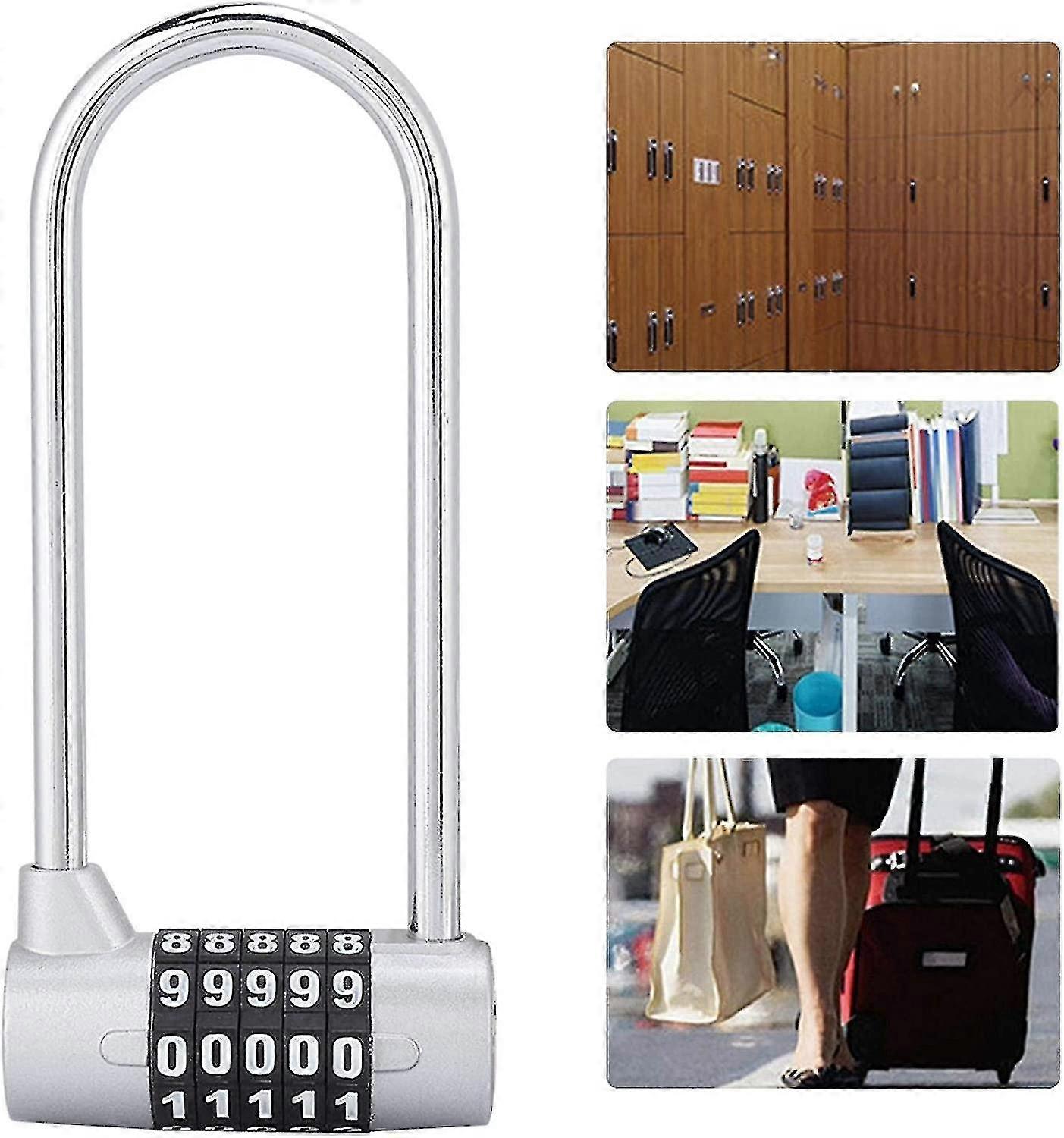5 Digit Combination Padlock Alloy Safety U Shaped Code Lock Extra Long ...
