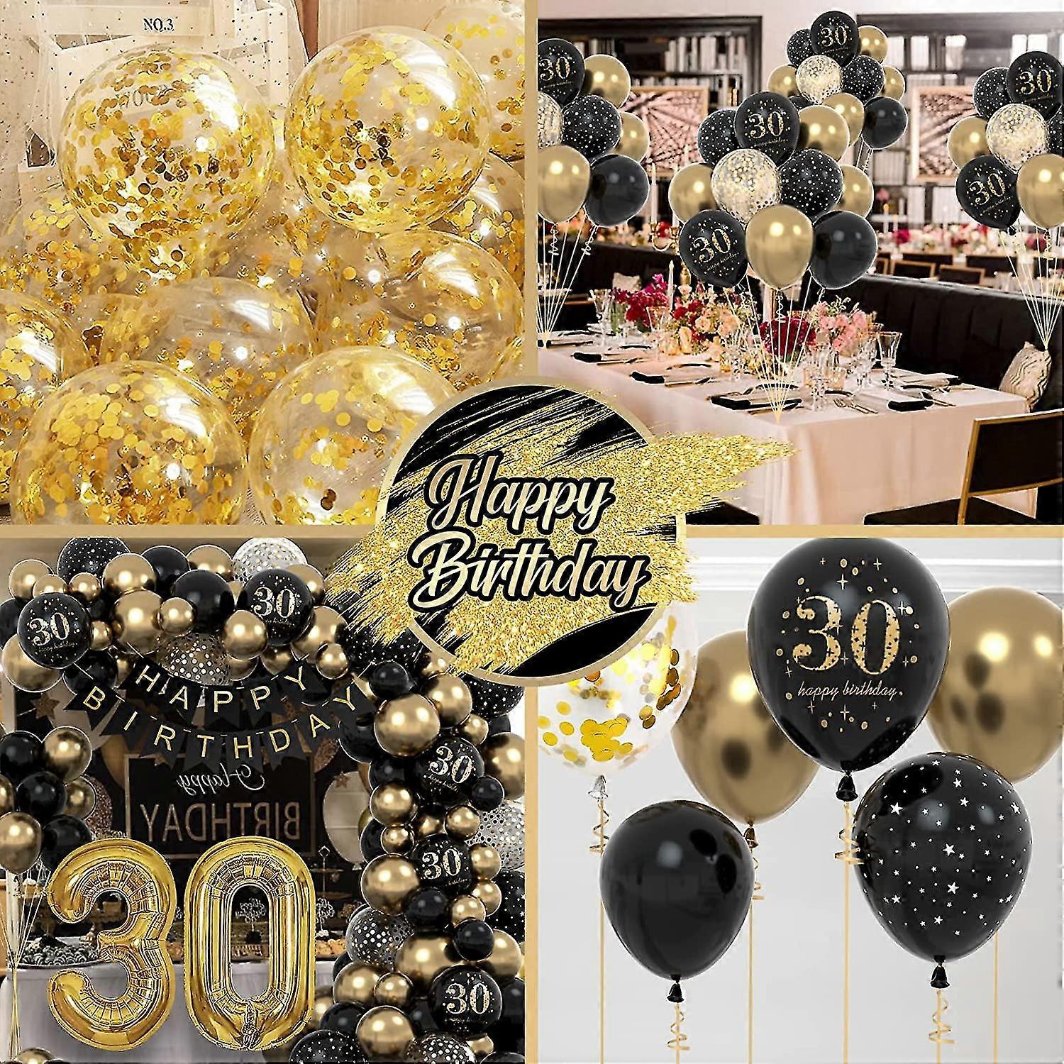 30th Birthday Decorations Black Gold Balloons Garland Arch Kit, 30th ...