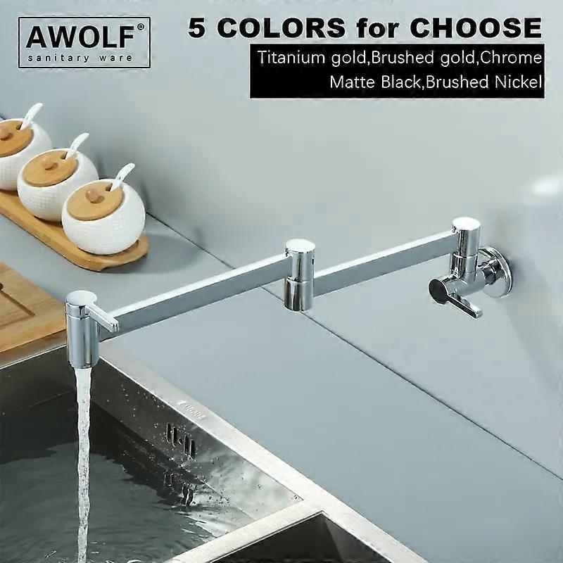 Awolf 5 Colors Pot Filler Chrome Wall Mounted Lengthen Folding Kitchen ...