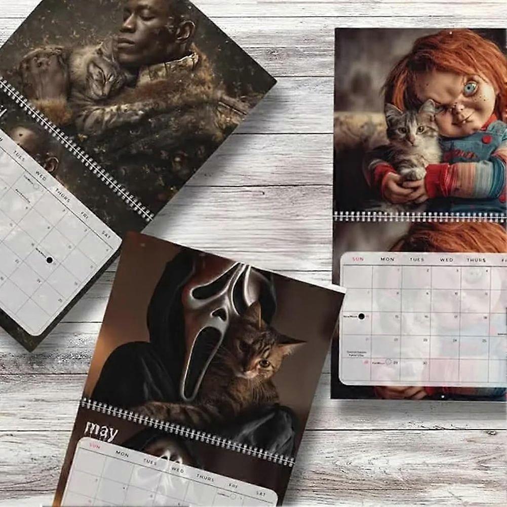 2026 Halloween Horror Movie & Cats Wall Calendar, Fear Theme Cat Art ...