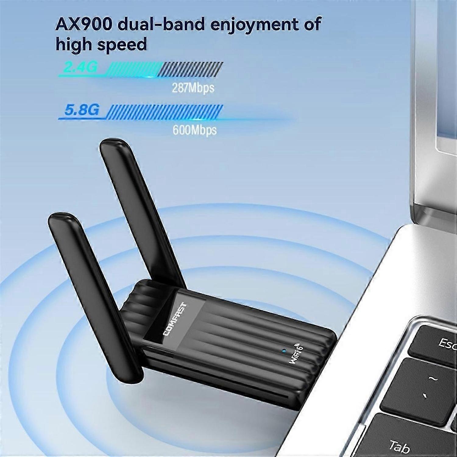 900Mbps WiFi6 USB Adapter with Bluetooth 5.3 Dual 3dBi Antennas USB 2.0 ...