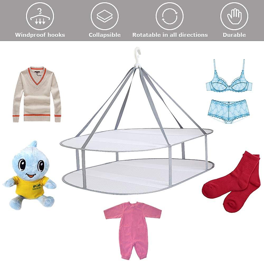 Hanging Sweater Drying Rack, 2 Tier Collapsible Mesh Sweater Hanger ...