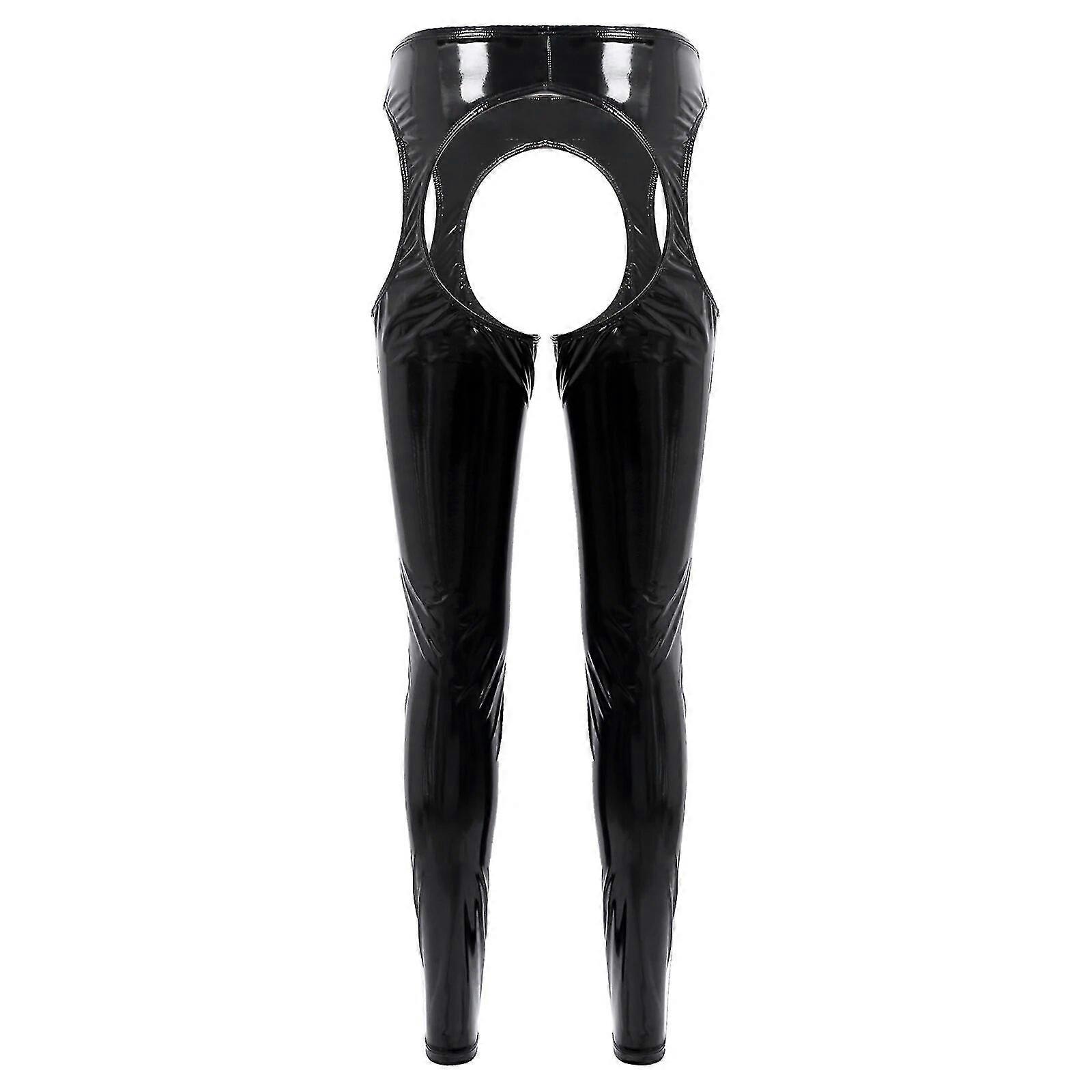 Sexy Crotchless Open Butt Pants Exotic Trouser Women High Waist Wetlook ...