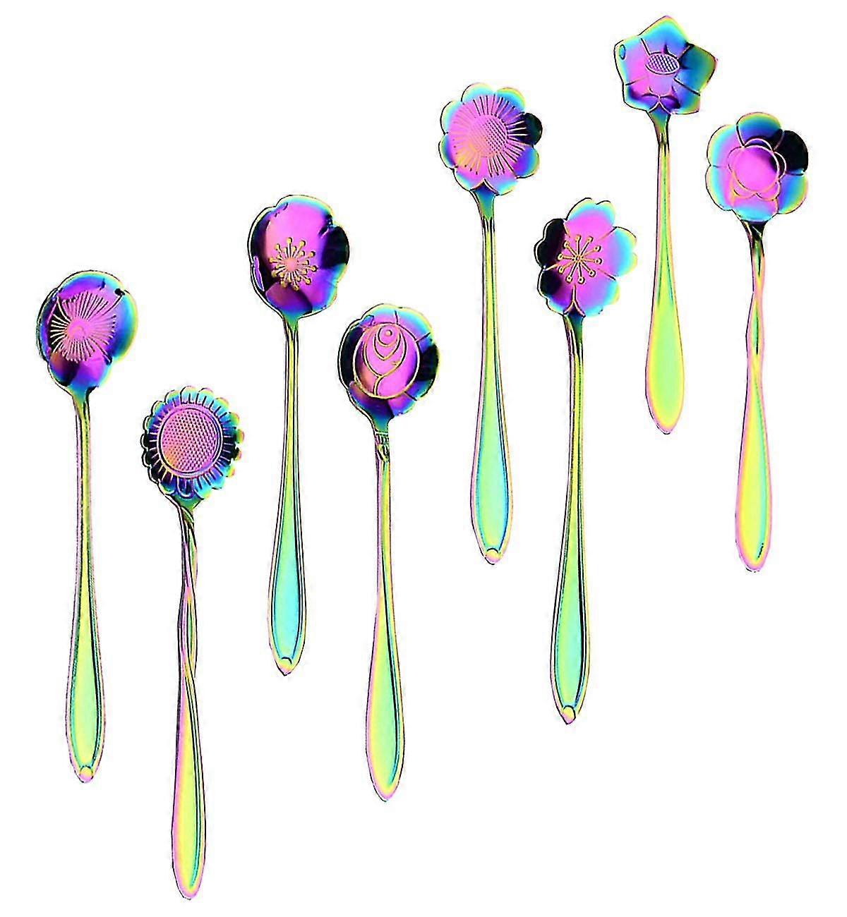 Flower Spoon Set, Rainbow Flower Teaspoons Set Of 8 Stainless Steel ...