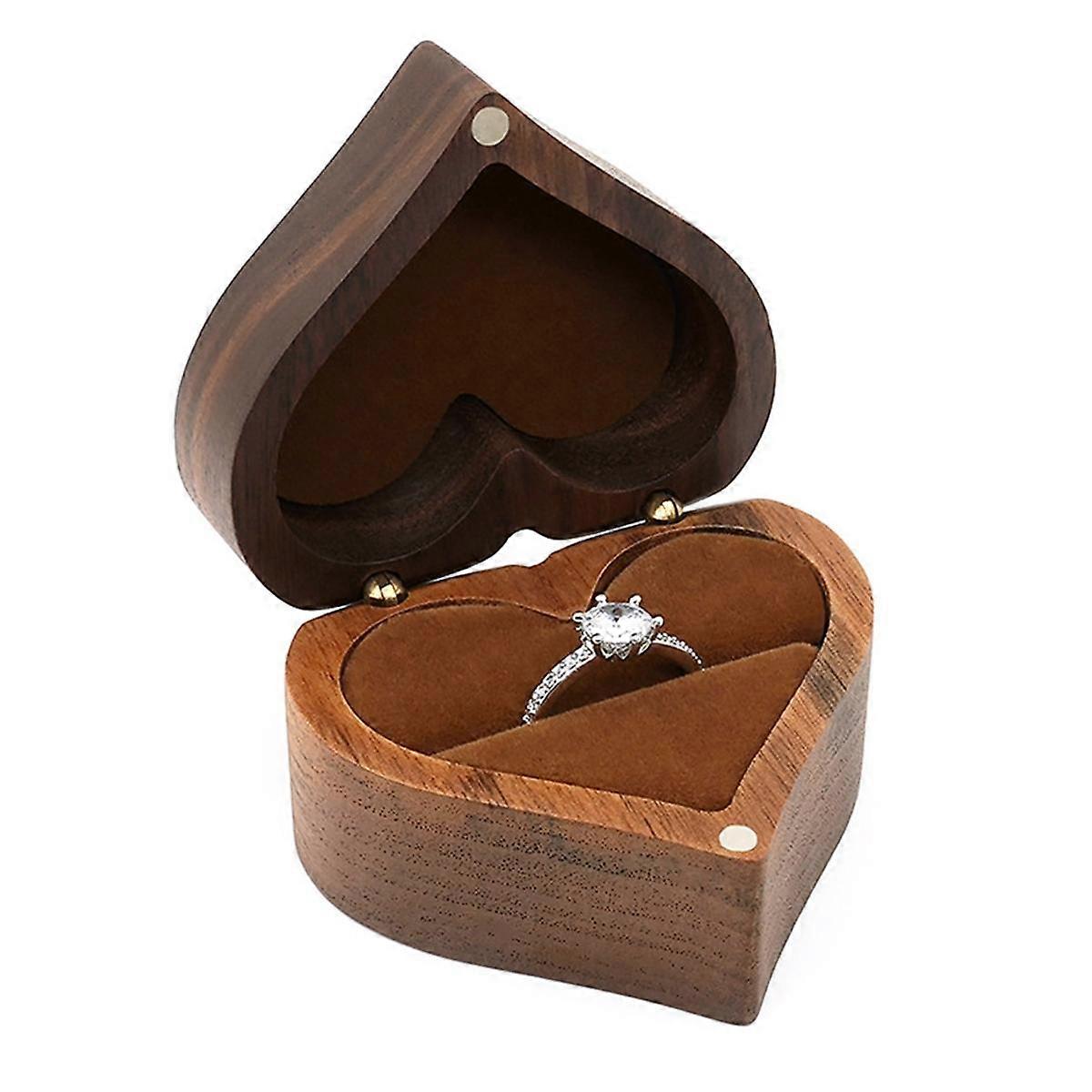 Heart-Shaped Ring Box Wooden Ring Jewelry Box Romantic Wedding Ring ...