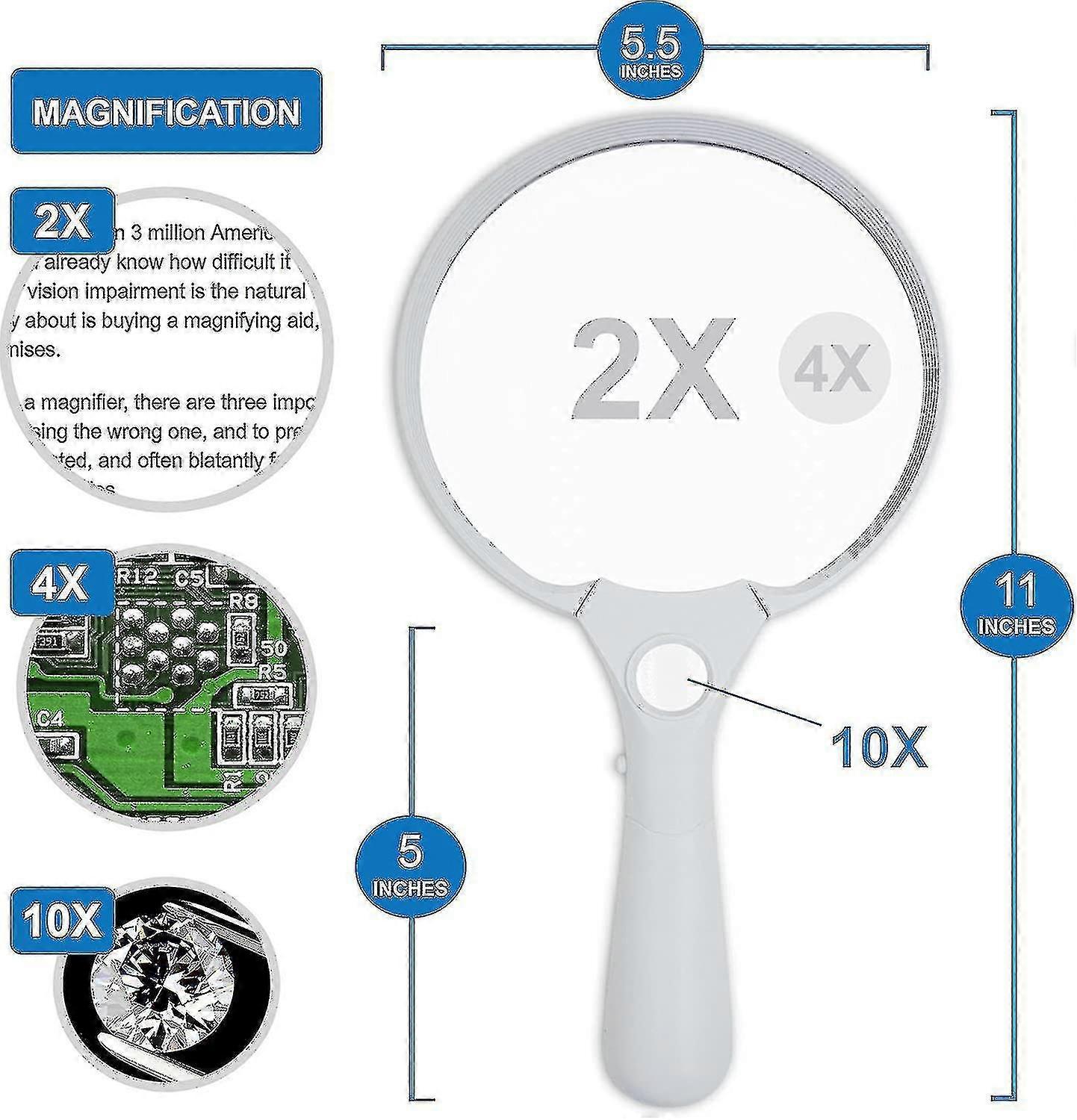 Large Magnifying Glass With Led Light - 2X 4X 25X Magnification Lenses ...