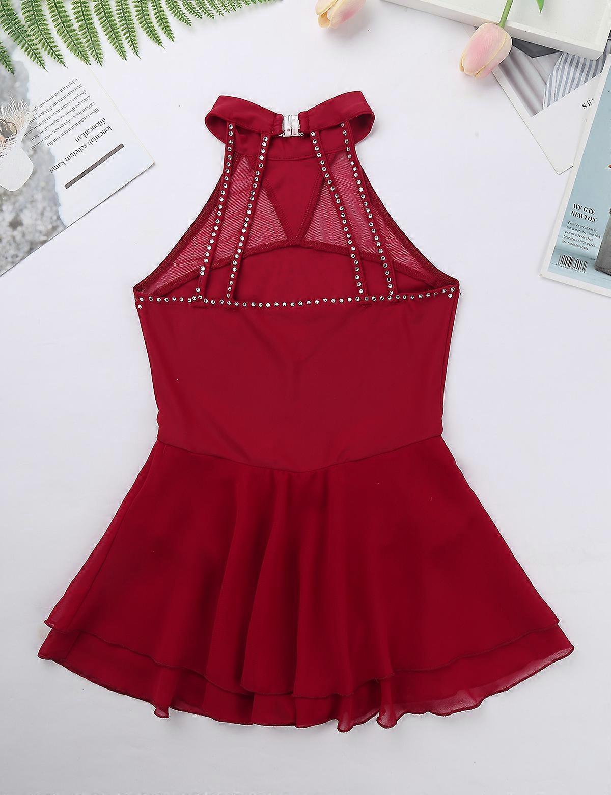 Kids Girls Ballet Dance Costumes Sparkly Rhinestone Mesh Splice Figure ...