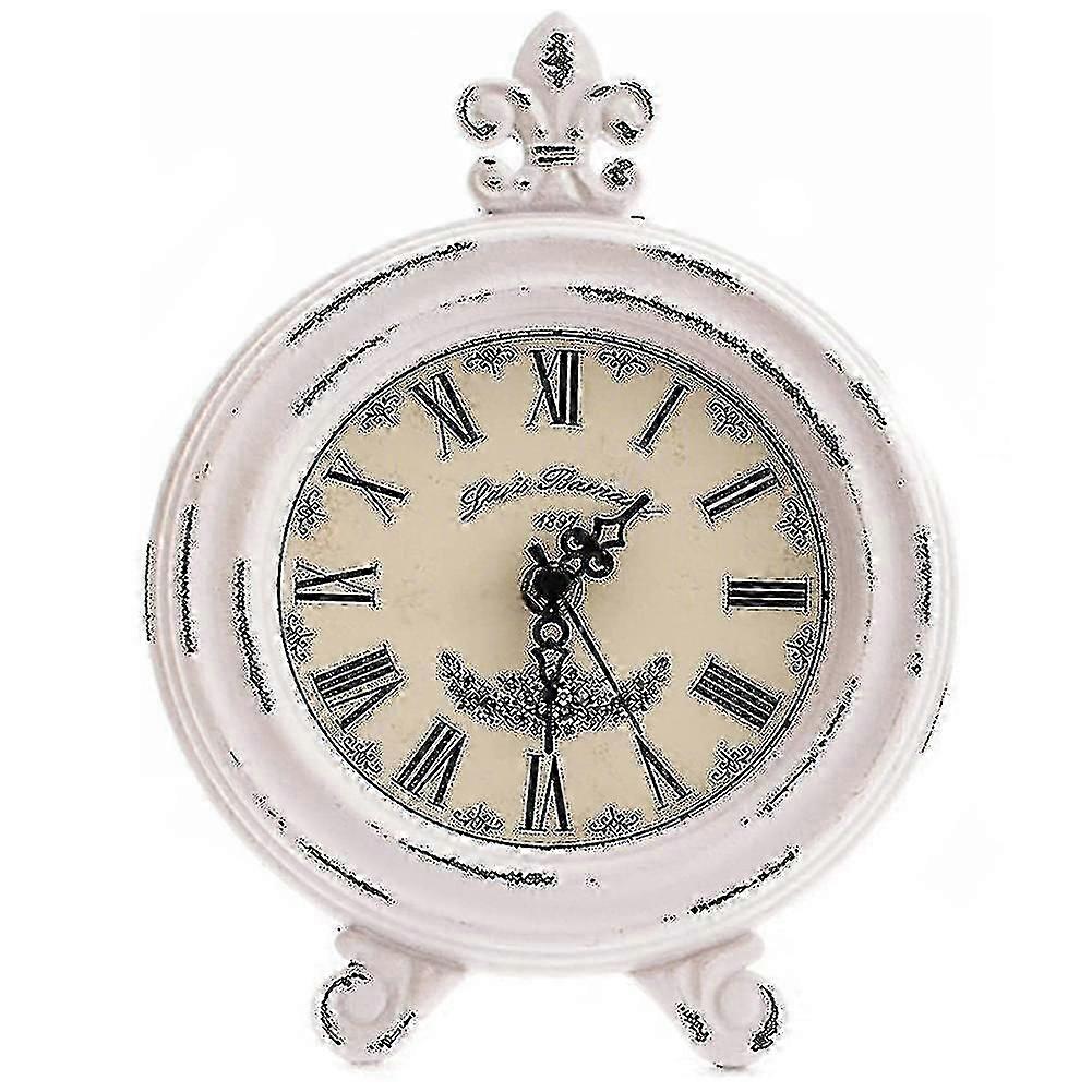 Vintage Table Clock Wood Small White Desk Clock Silent No Ticking ...