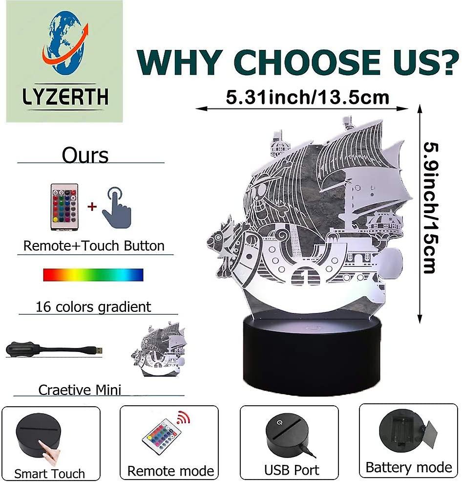 Shxx Anime Luffy Pirate Ship Night Light 3d Led Acrylic Lamp Thousand ...