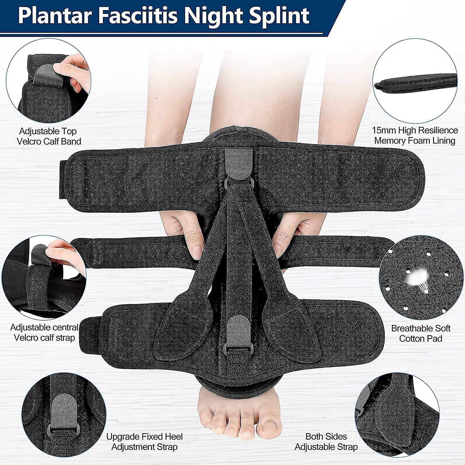 Upgrade Plantar Fasciitis Night Splint, Plantar Fasciitis Relief Brace, 3 Adjustable Straps ...