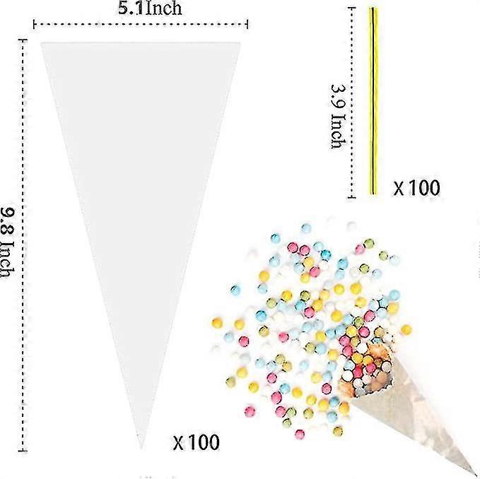 100pcs Clear Cone Bags, Sweets Cellophane Treat Bags, 25x13cm Plastic ...