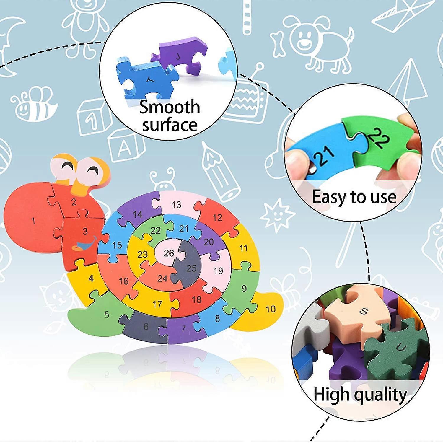 2Pcs Wooden Animal Puzzles, Alphabet Jigsaw Puzzle Building Blocks ...