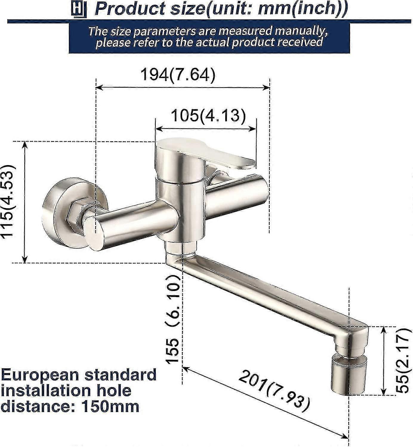 Wall Mounted Kitchen Tap With 2 Jets Sink Mixer Tap 360 Swivel Wall ...