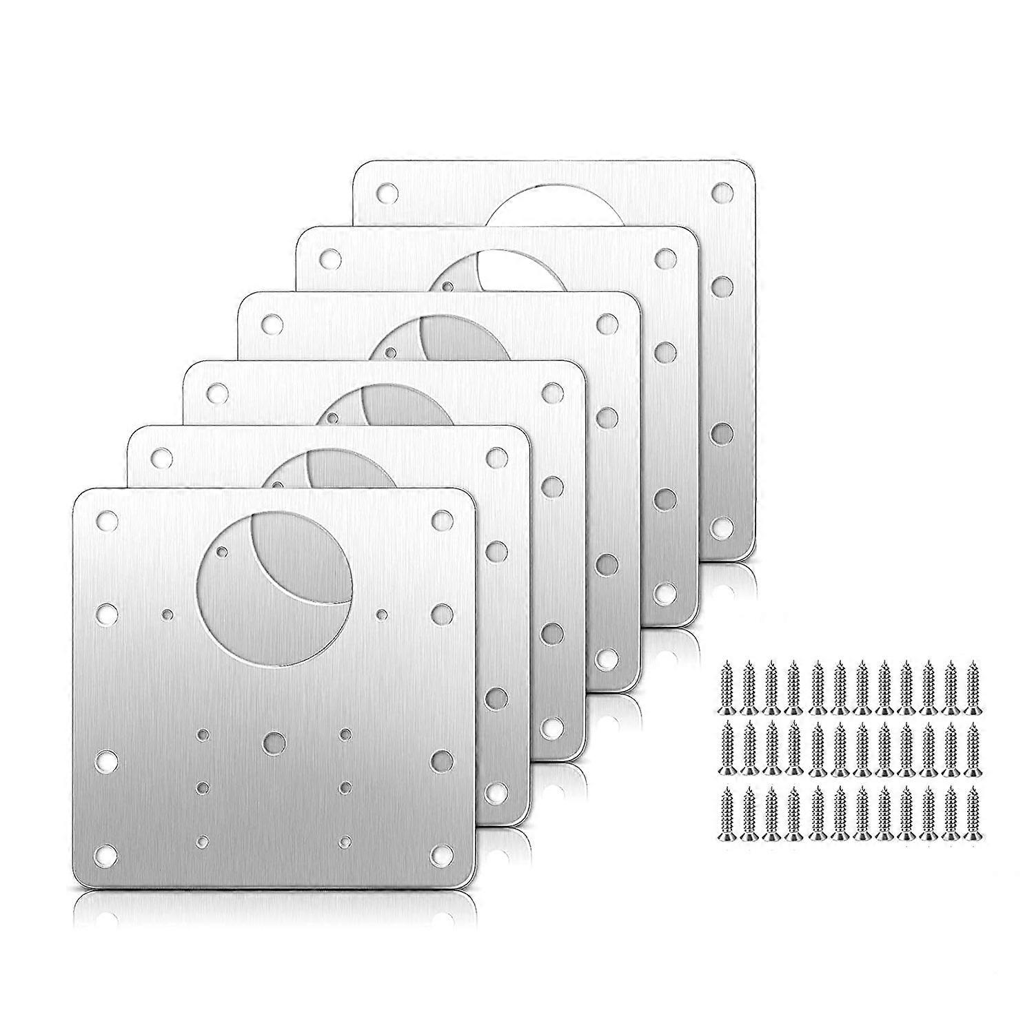 6 Pcs Cabinet Hinge Repair Plate Kit with Screws, Stainless Steel Concealed Cupboard Door Hinge ...