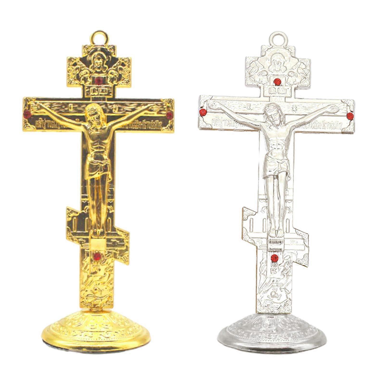 Jesus Cross for Desk Metal with Base Tabletop Ornaments Christian Home ...
