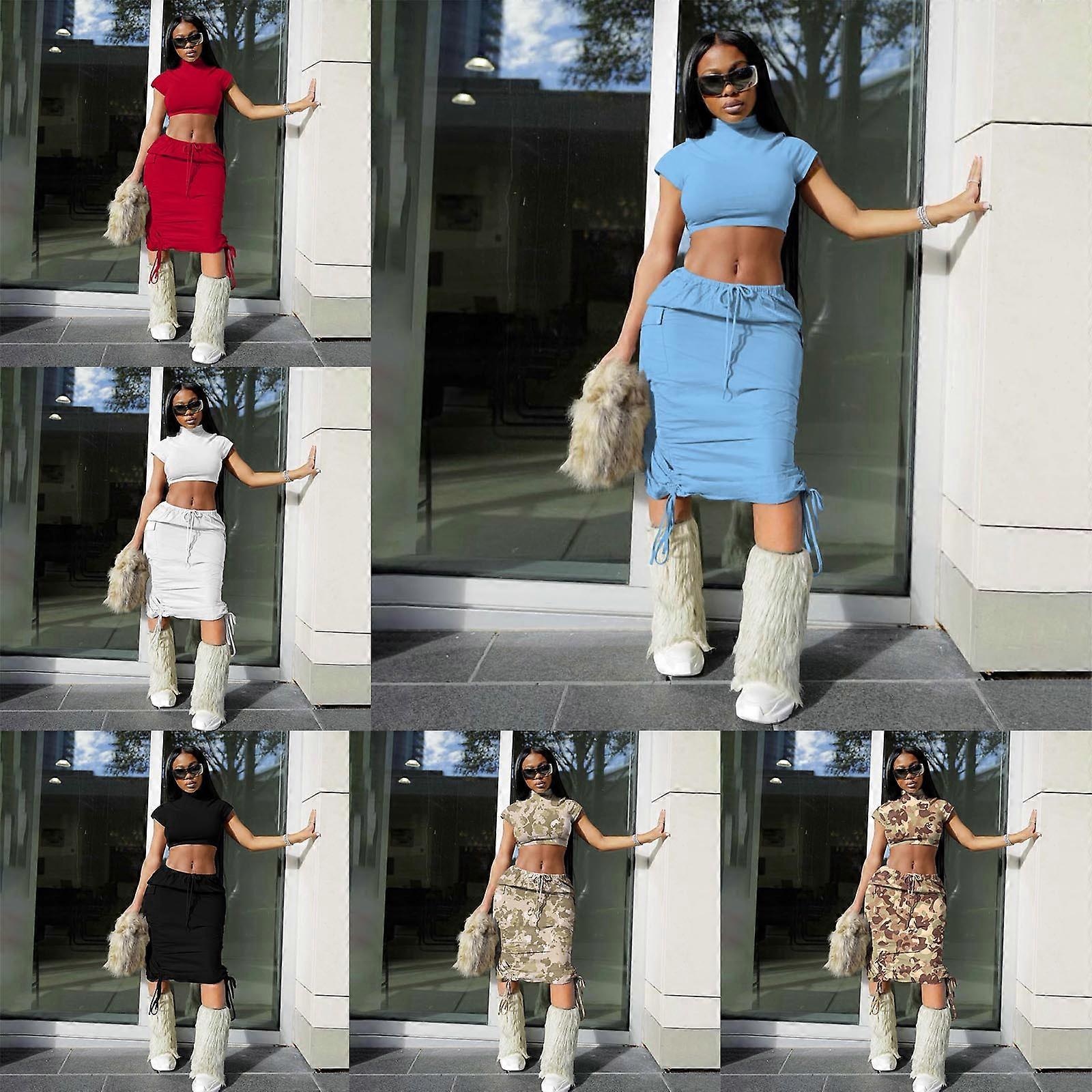 Short Sleeve Crop Top Y2k Camouflages Mini Skirt Crop Top Bodycon Mini ...