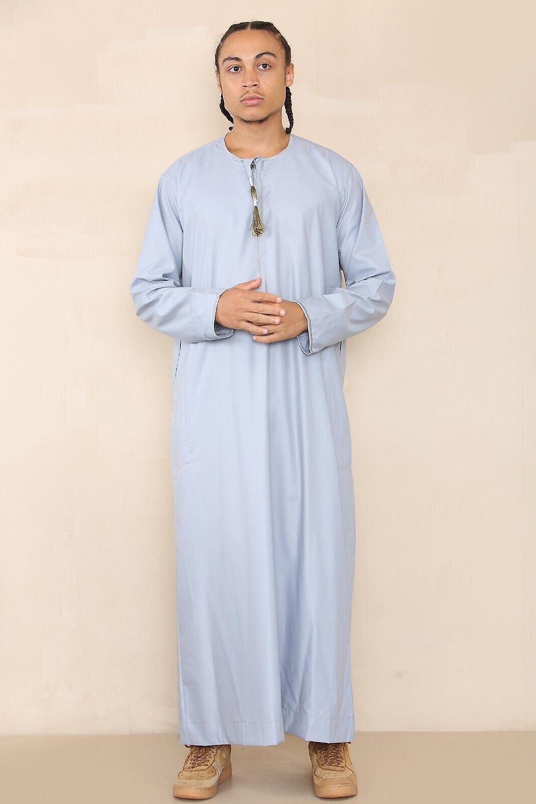 Mens Blue Thobe Jubba Saudi Islamic Arab Eid Emirati Kaftan Jubbah ...