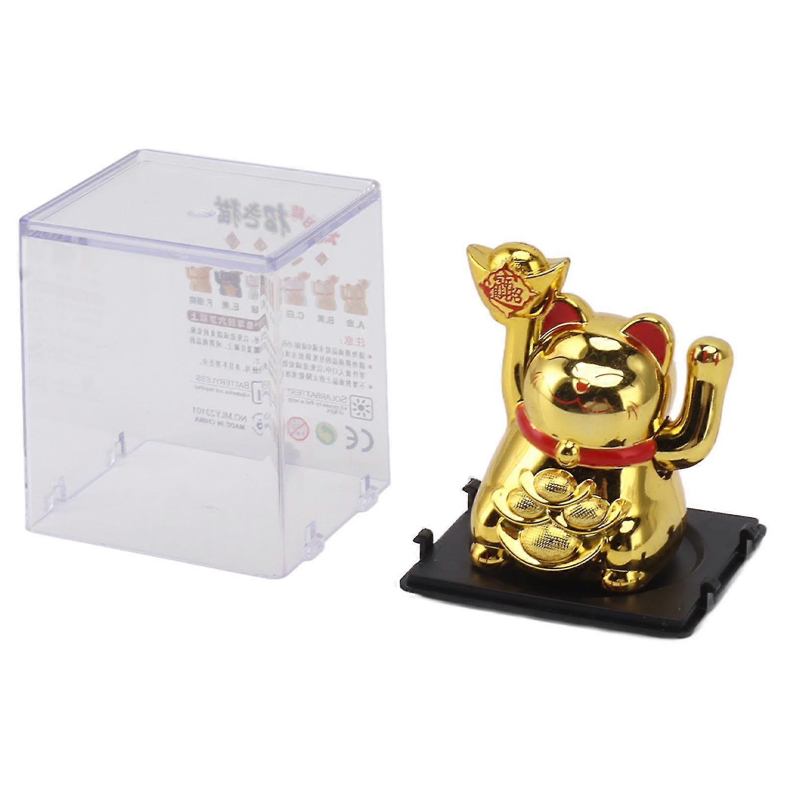 Solar Powered Waving Fortune Cat Ornament - Gold Wealth Lucky Cat ...
