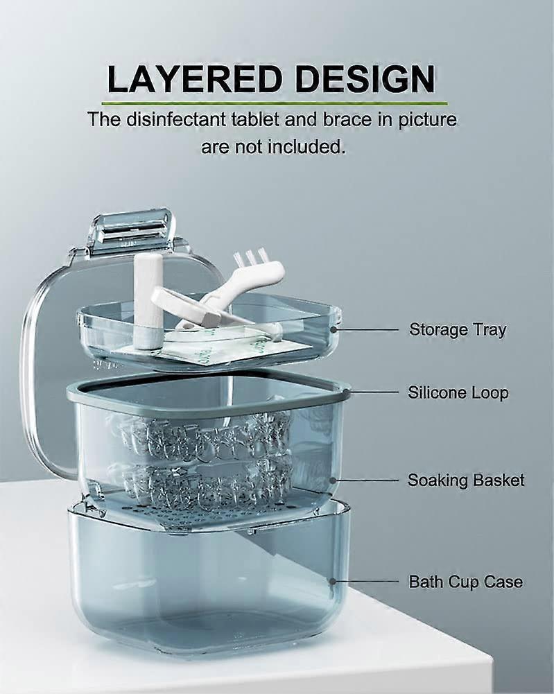 Retainer Cleaning Case Denture Bath Box with Basket,Storage Tray and ...