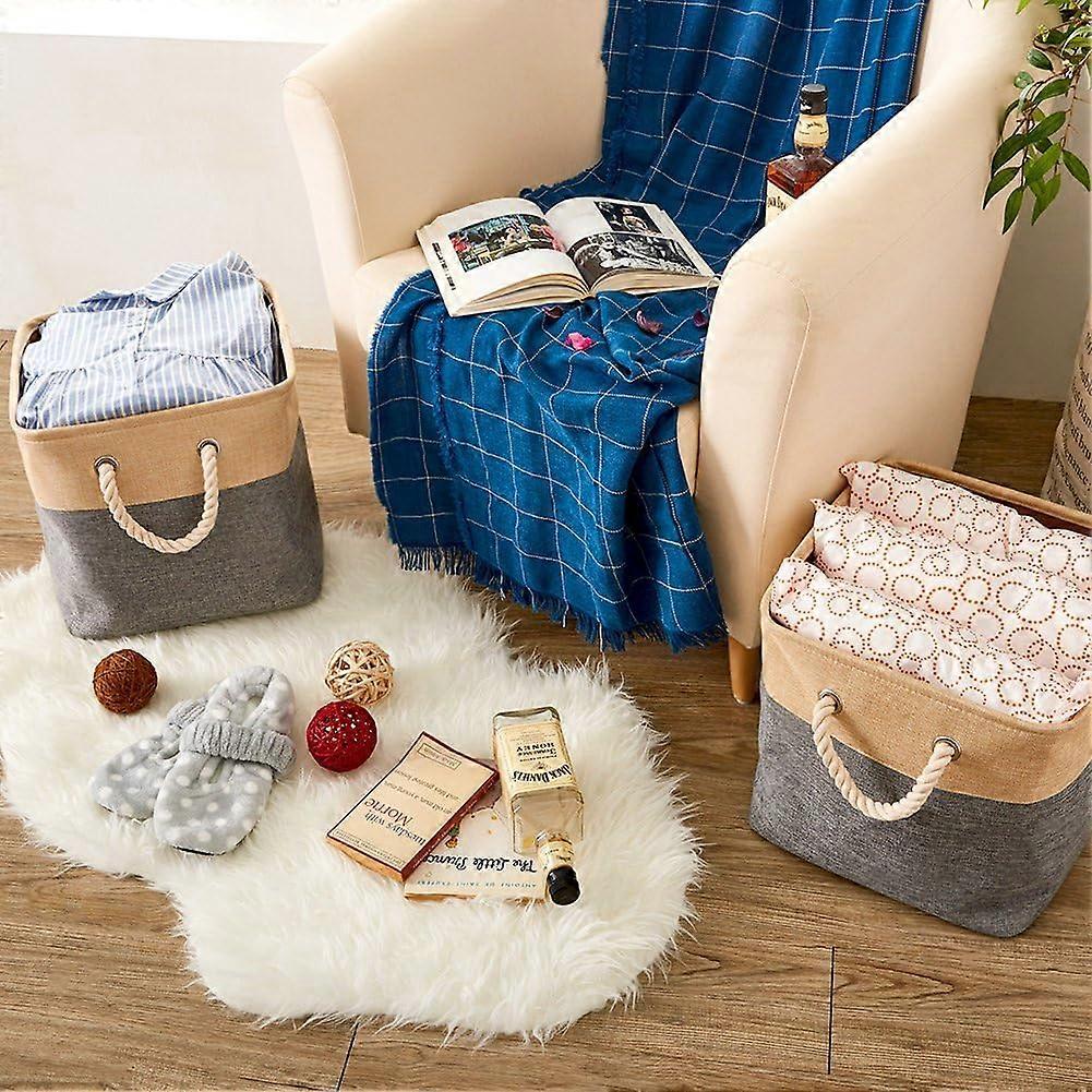 Foldable Cotton Jute Storage Box With Handle, Laundry Hamper, Storage ...