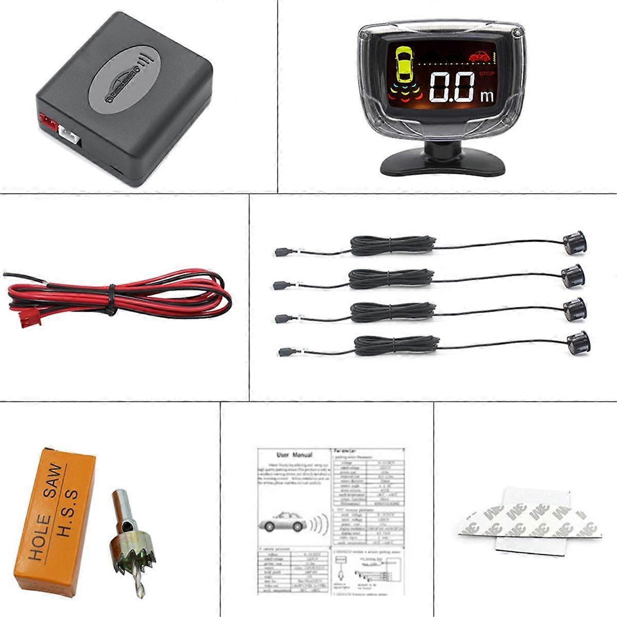 Wireless Parking Sensor Kit LCD Display 4 Radar Probes 65DB Buzzer ...