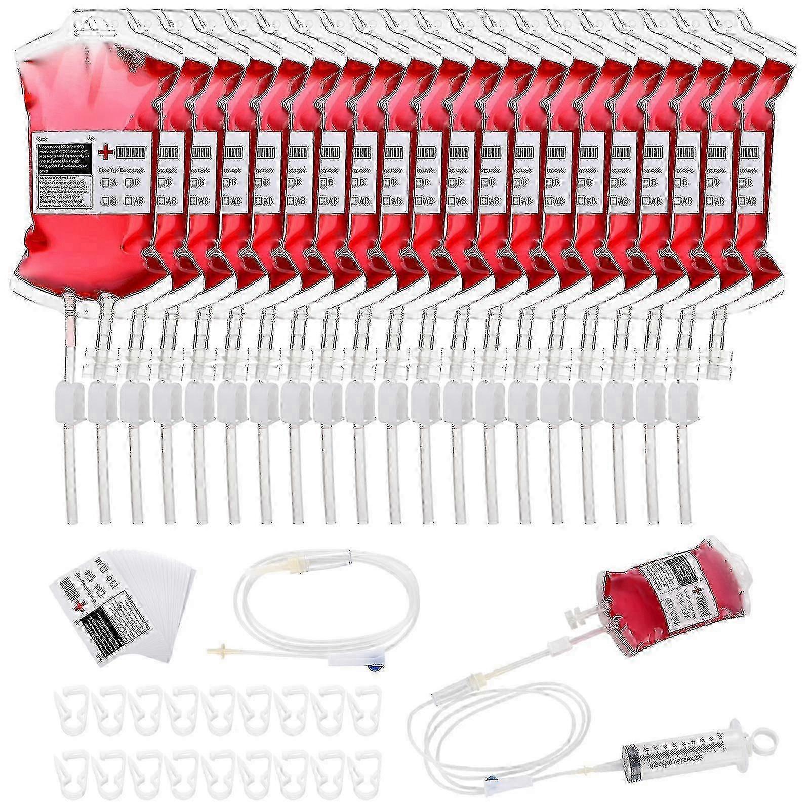 20pc Blood Bags For Drinks Set Blood Pouches Containers Halloween Party ...