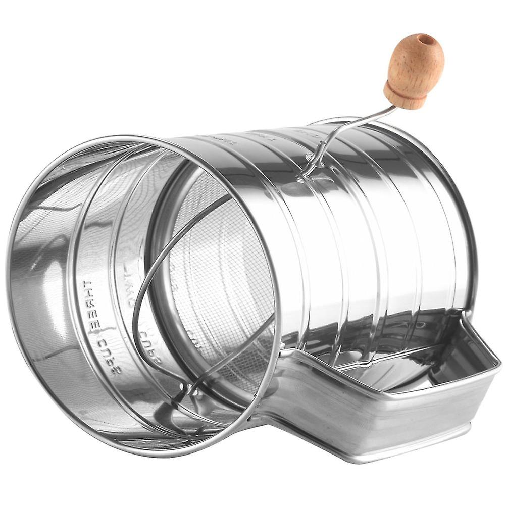 3 Cup Stainless Steel Flour Sifter - Fine Mesh Rotary Hand Crank Flour ...