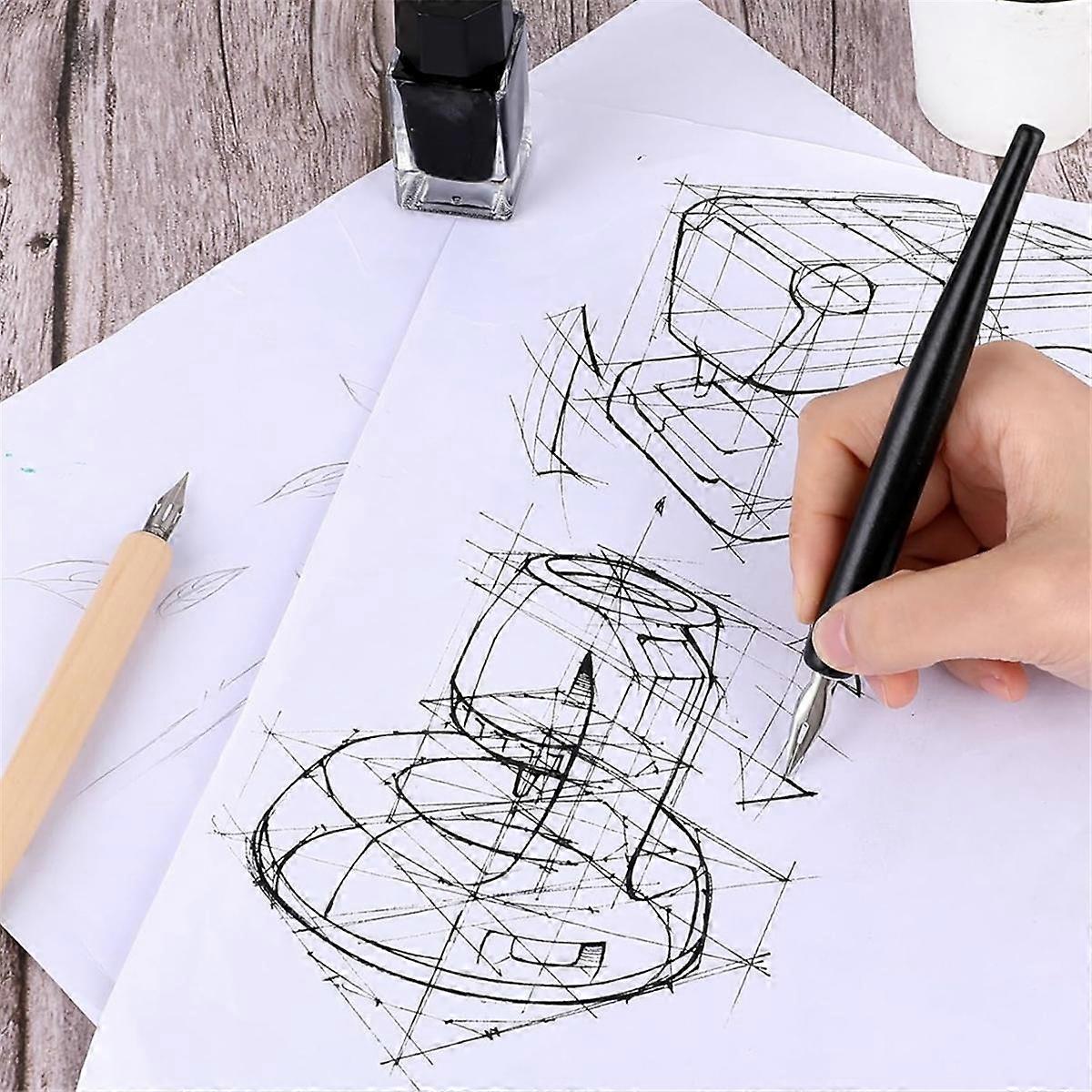 Comic Nib Set,Tilted Calligraphy Nibs for Dip Pen Drawing,Wooden Liquid ...