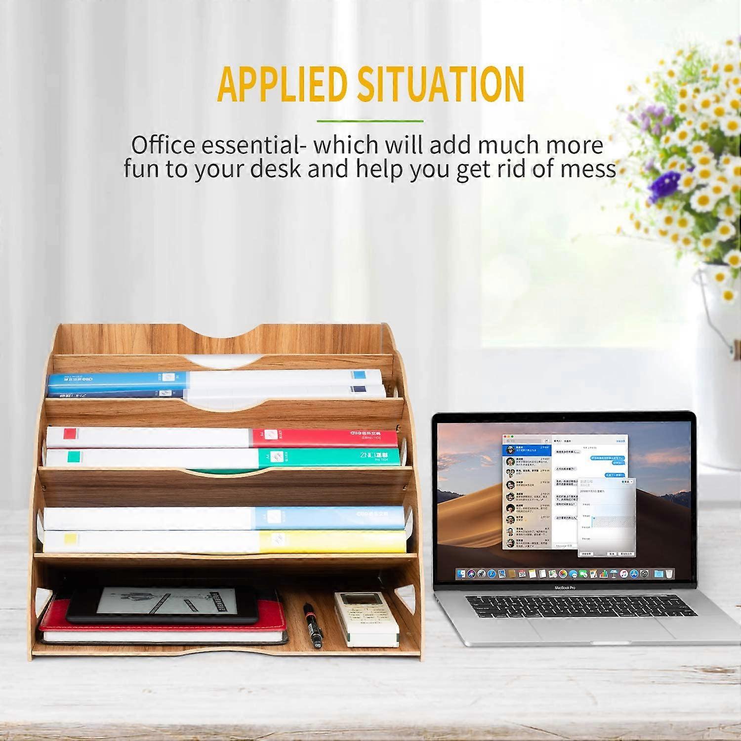 File Organizer, Wooden File Sorter Desk Paper Filing Storage for A4 ...
