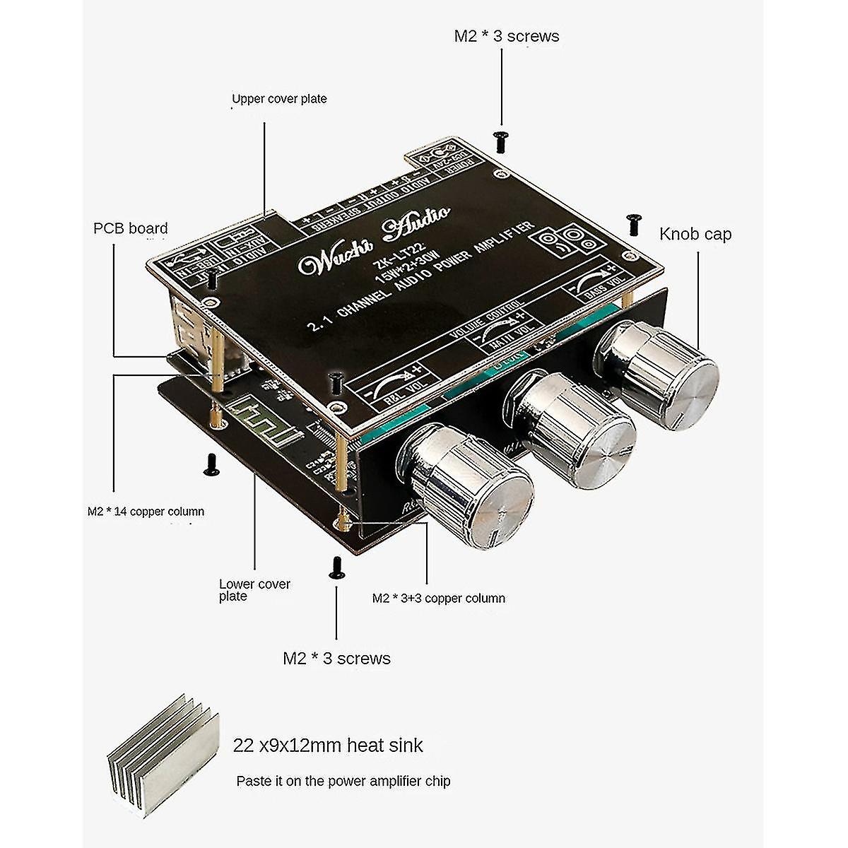 2.1 Channel -lt22 Bluetooth Amplifier Board With Shell+dc Cable 15wx2 ...