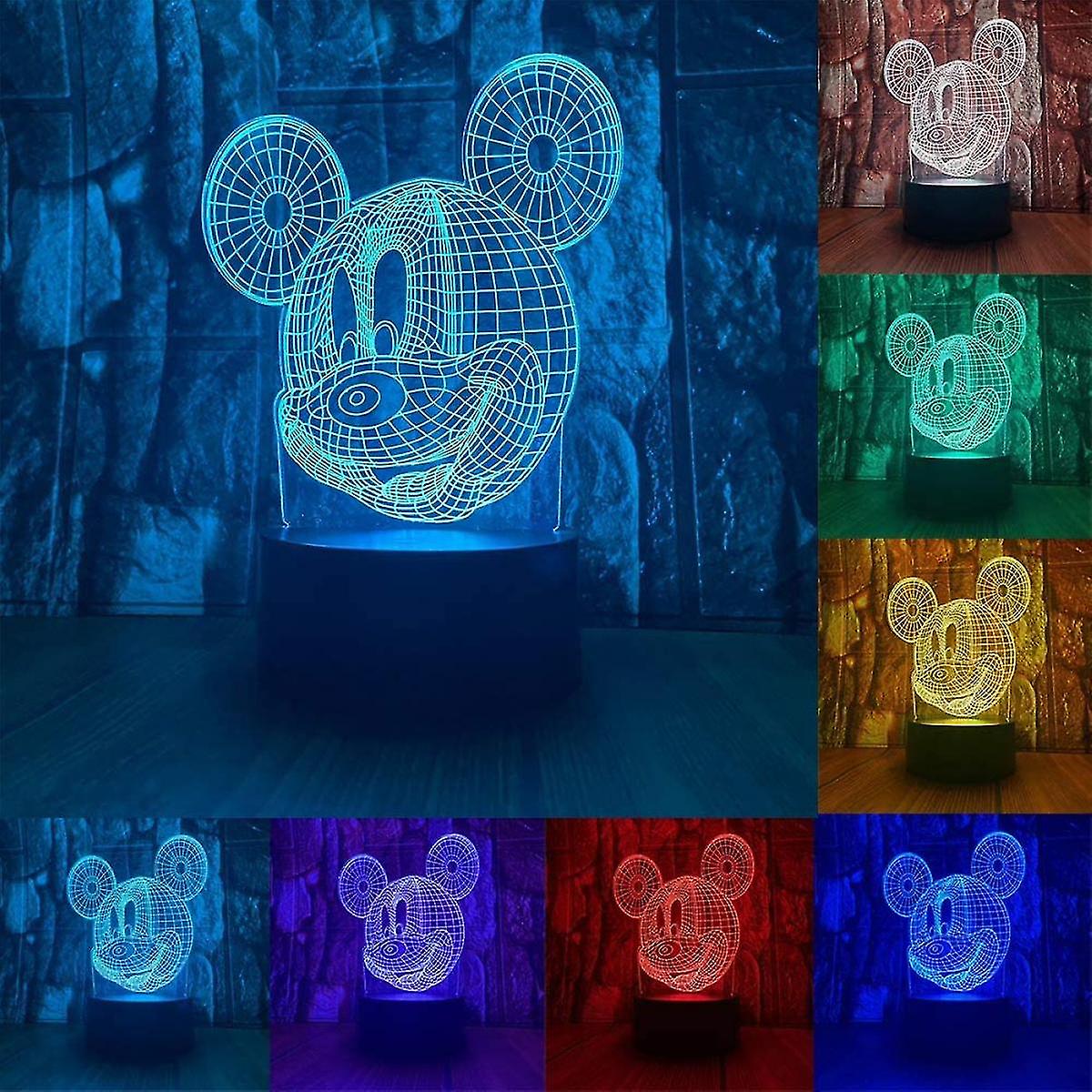 Cute Mickey Mouse Head 3d Led Optical Illusion Acrylic Night Light With ...