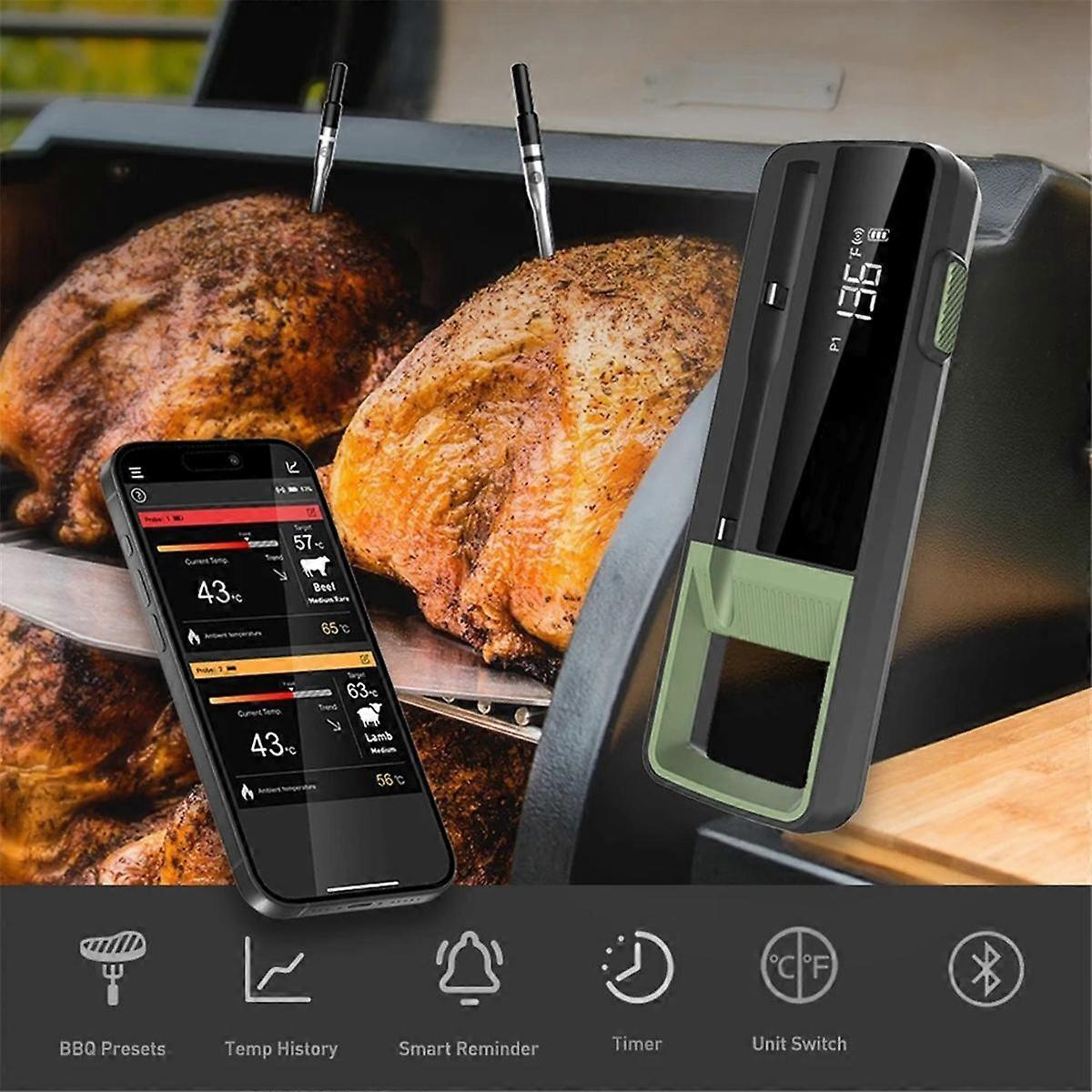 Wireless Food Meat Thermometer Smart Digital Bluetooth BBQ Thermometer ...