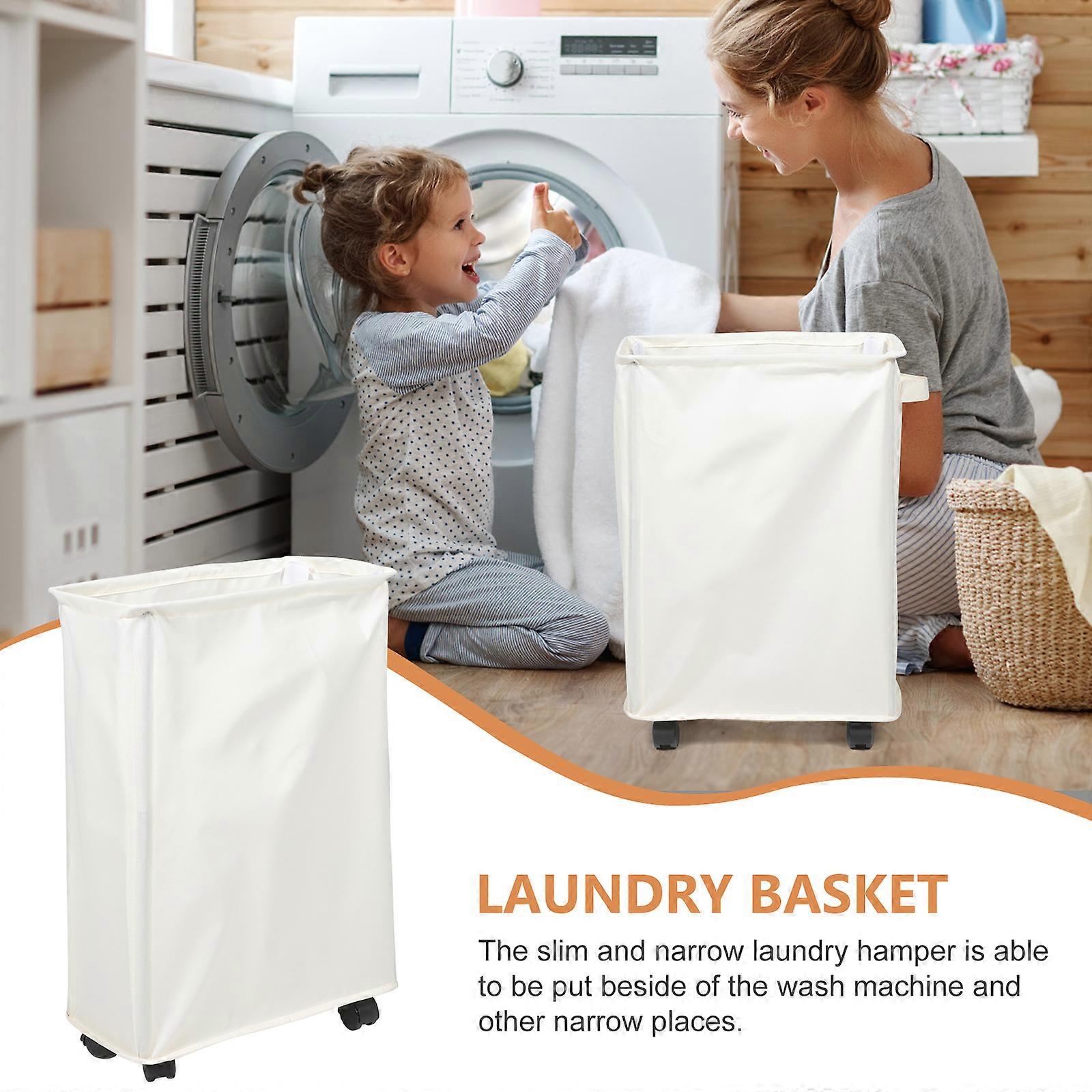 Slanke wasmand handvat wasmand met wielen inklapbare vuile kledingmand ...