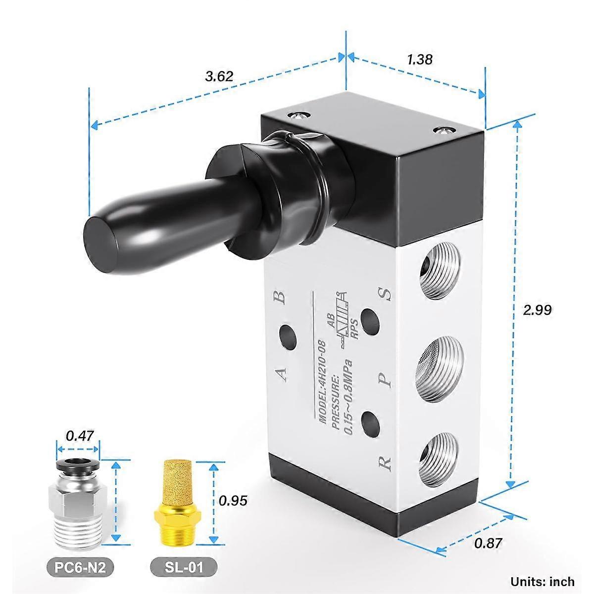 1/4Inch NPT 5 Way 3 Position Air Hand Lever Operated Valve Pneumatic Solenoid Valve Manual ...
