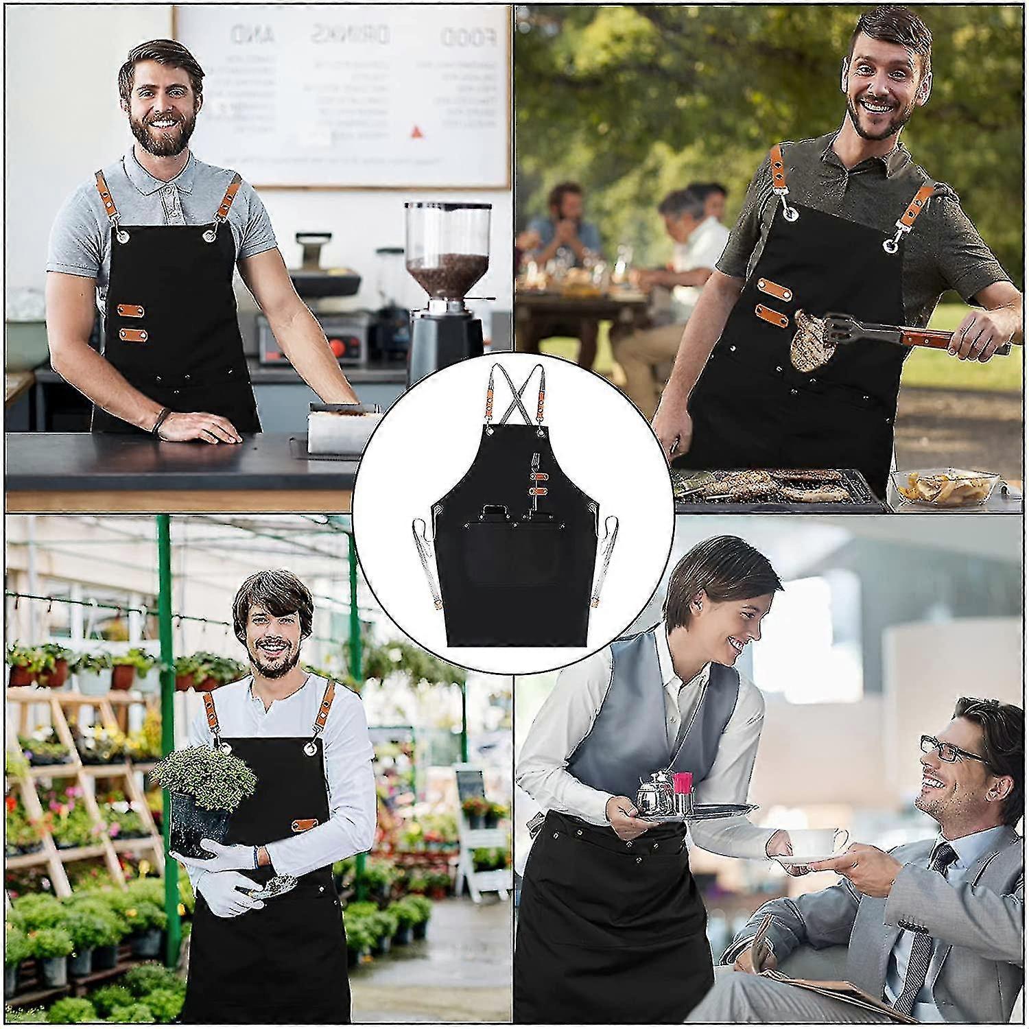 Chef Apron With Cross Back Bib Apron Cooking Aprons With Large Pockets ...