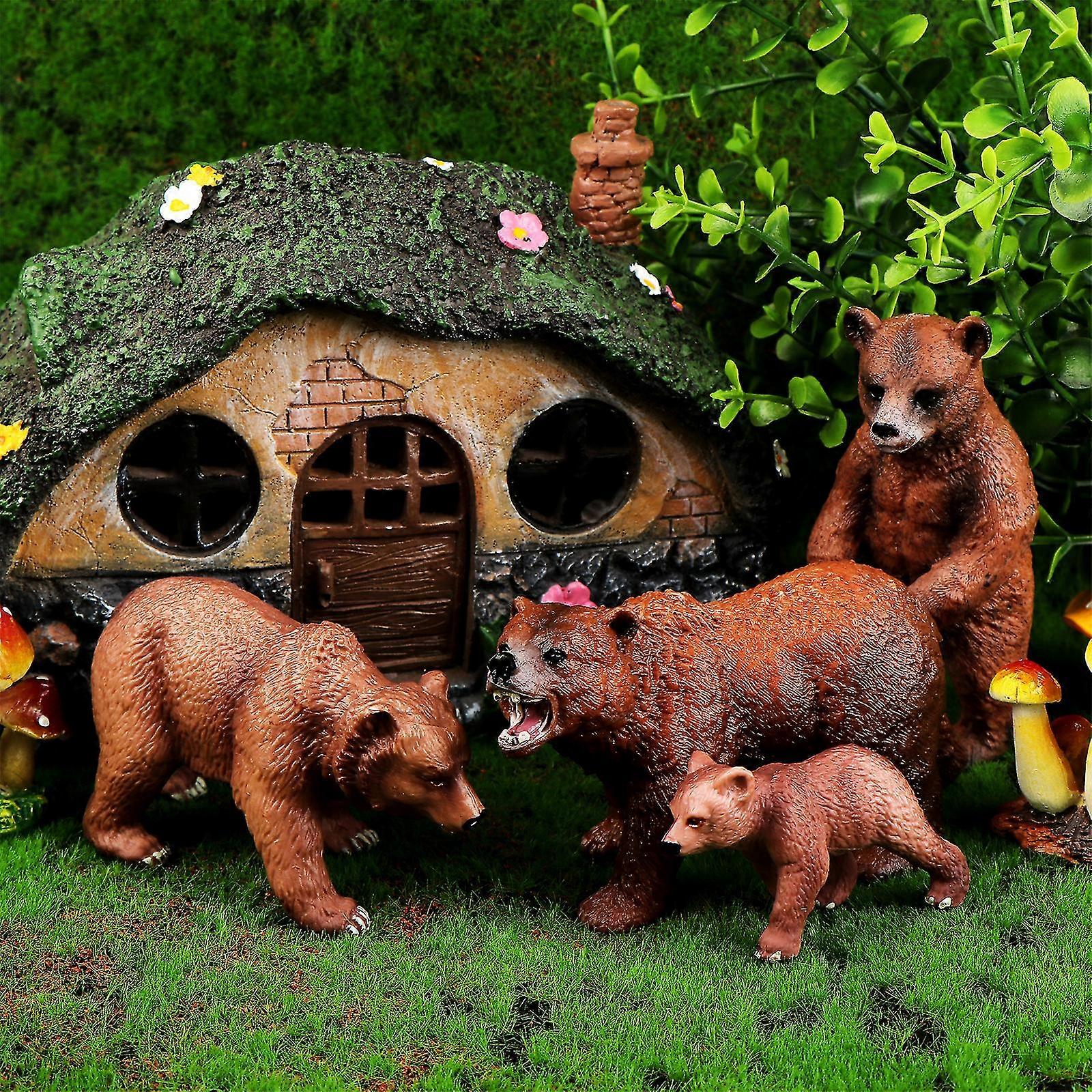 Grizzly Bear Toys Figurines Set Plastic Forest Animal Bear Family ...