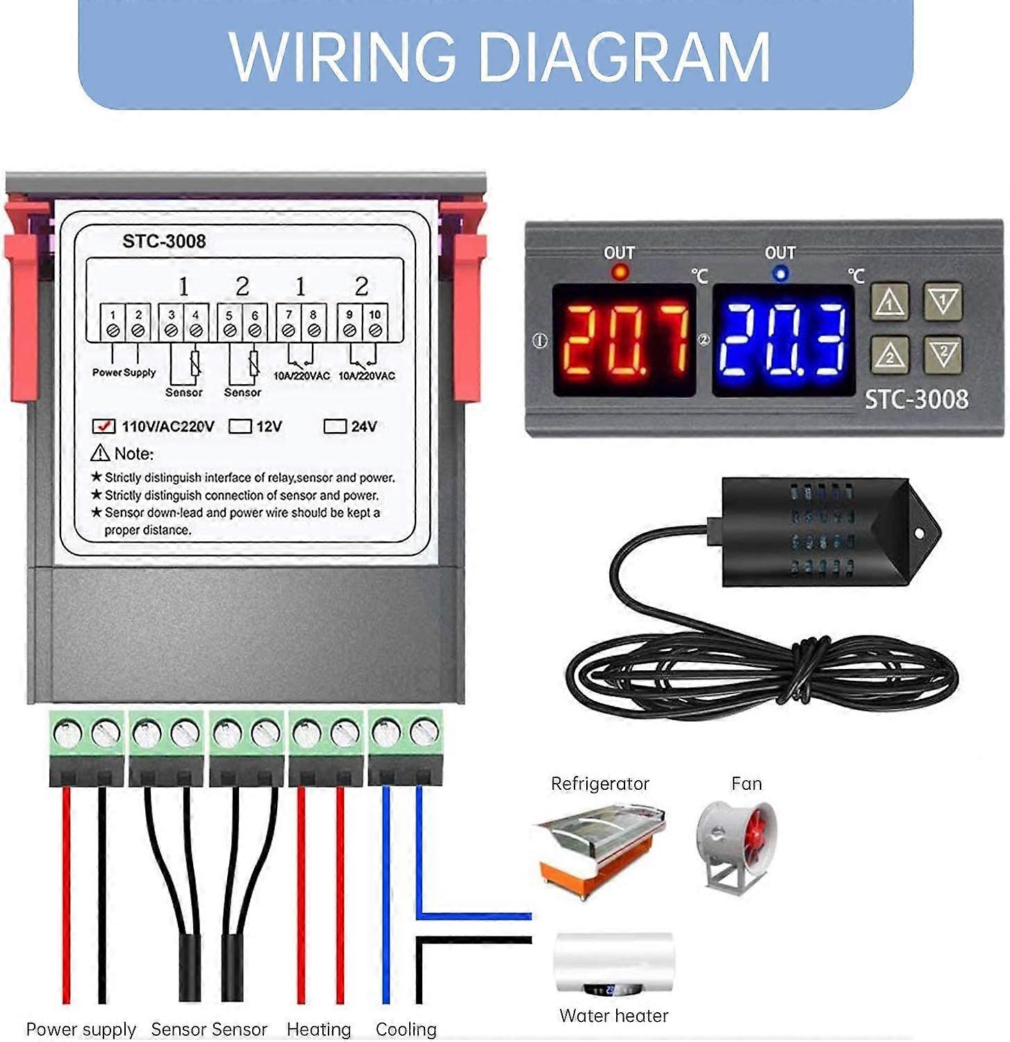STC-3028 Digital Temperature Humidity Controller 110-220V Thermostat ...