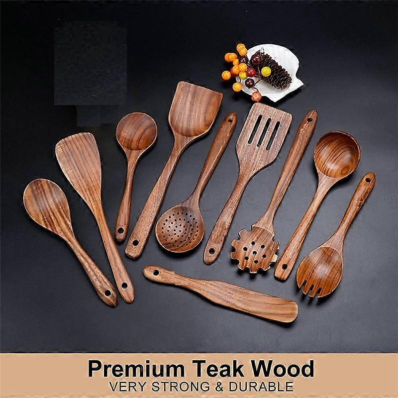 Wooden Cooking Utensils, Kitchen Utensils Set with Teak Wood Spoons and ...