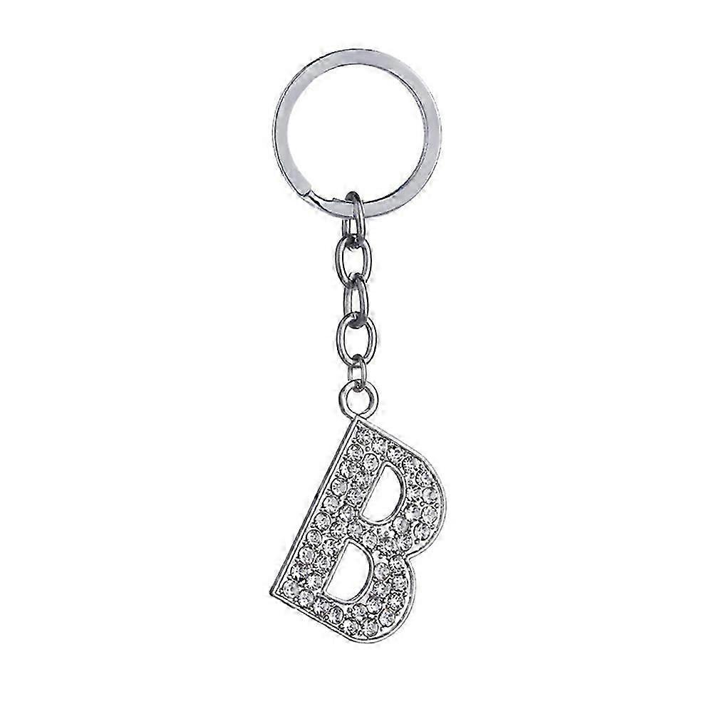Simple Stylish Letter Key Chain Metal Rhinestones Key Ring Alphabet ...